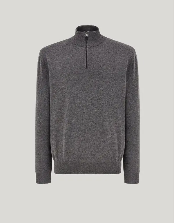 Canali Charcoal Cashmere Mock Neck Zip Sweater