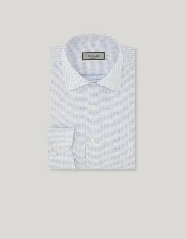 Canali And Light Blue Cotton Micro-check Regular-fit Shirt