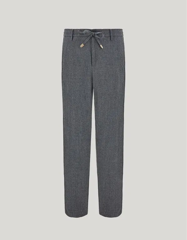 Canali Gray Melange Impeccabile Wool Flannel Pants With Drawstring