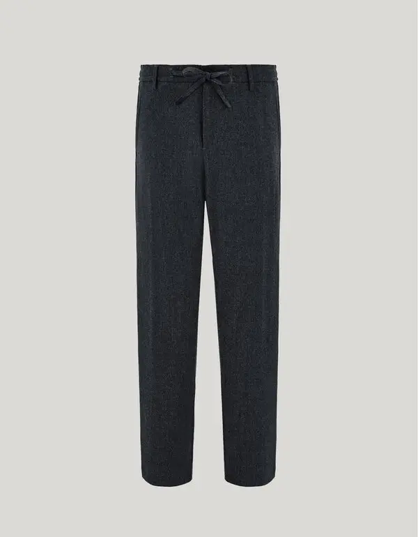 Canali Anthracite Melange Impeccabile Wool Flannel Pants With Drawstring