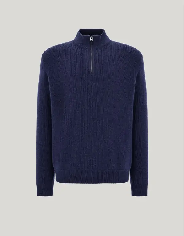 Canali Wool And Cashmere Mock Neck Sweater With Nubuck Inserts