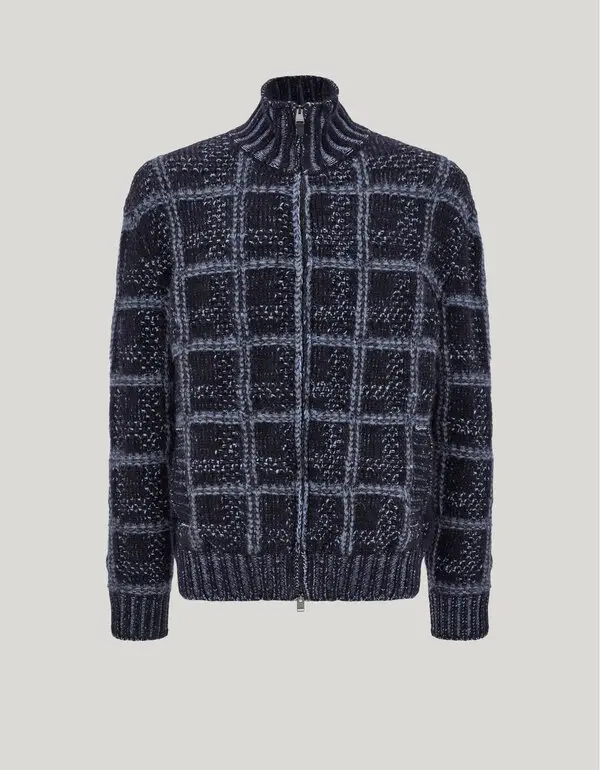 Canali Alpaca And Wool Macro-check Cardigan