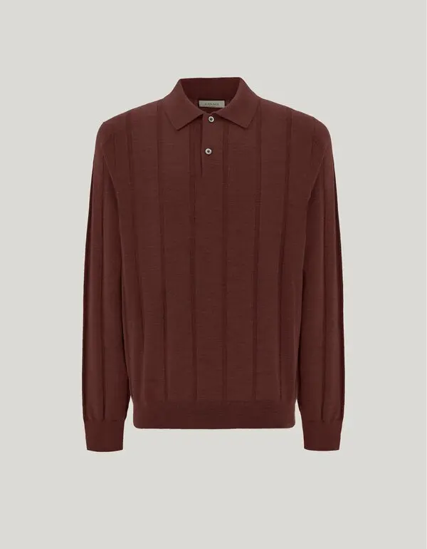 Canali Burgundy Extra-fine Merino Wool Regular-fit Polo Shirt