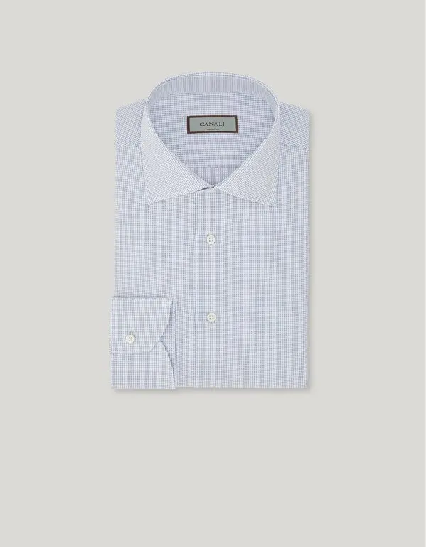 Canali Impeccabile And Light Blue Cotton Micro-check Regular-fit Shirt