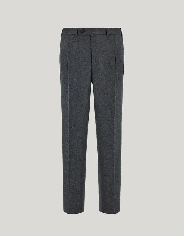 Canali Anthracite Wool Flannel Regular-fit Tapered Pants