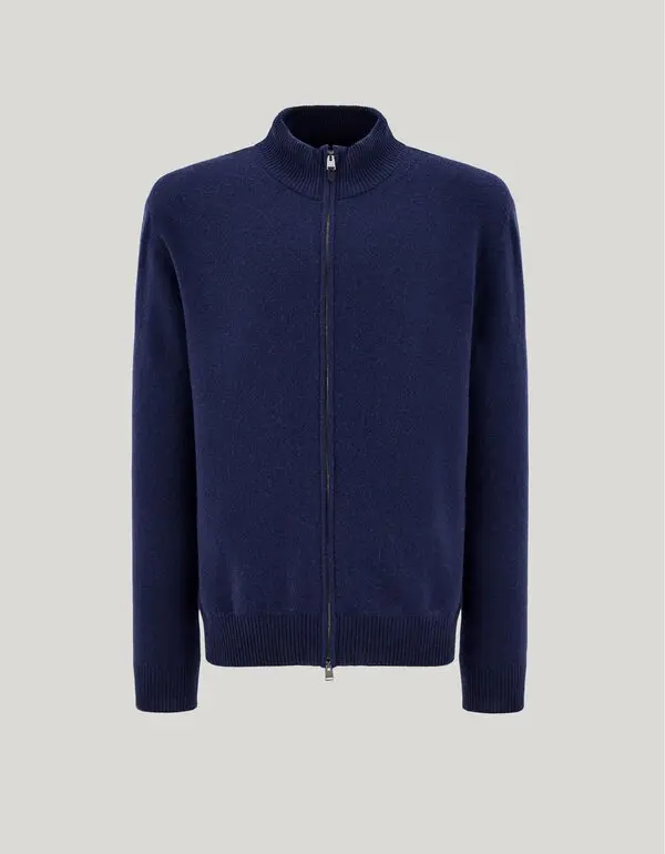 Canali Navy Wool And Cashmere Full-zippered Cardigan - Blue