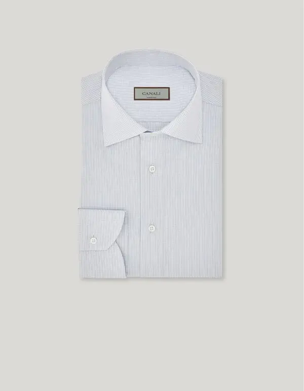 Canali Nuvola And Light Blue Cotton Micro-check Shirt