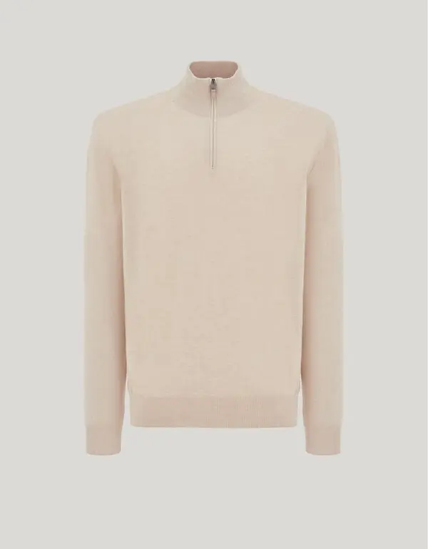 Canali Cashmere Quarter Zip Mock Neck Sweater - Beige