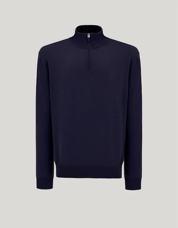 Canali Navy Cashmere Zippered Mock Neck Sweater - Blue
