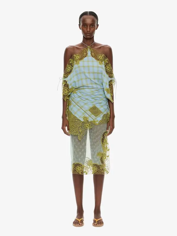 Christopher Esber Embroidered Handkerchief Envelope Dress - Sky Caper Check