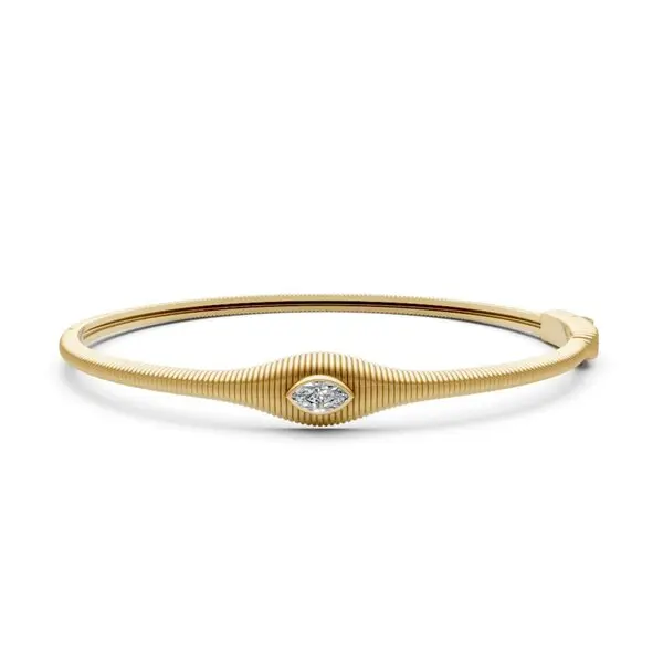 ARTISAN Gold / White 14k Yellow Gold Marquise Diamond Ribbed Bangle Bracelet - Gold/white