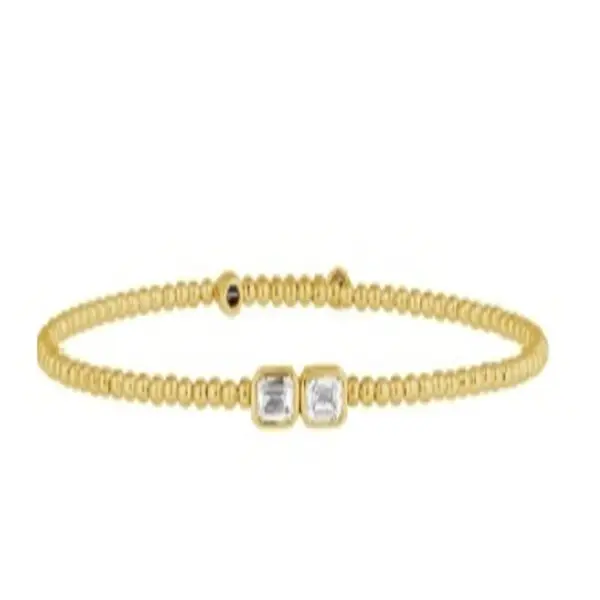 ARTISAN Gold / White 14k Yellow Gold Horizontal Emerald Cut Diamond Beaded Bracelet