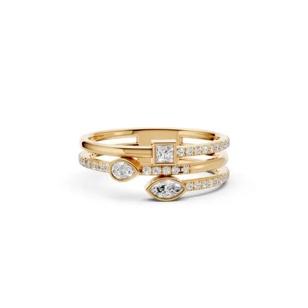 AYA FINE JEWELRY Corina Pear, Princess & Marquise Lab Grown Diamond Triple Band Ring - Yellow