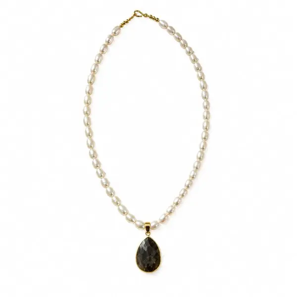 ORIGIN OF HEARTS Noir Pearl Necklace - Blue/gray/yellow