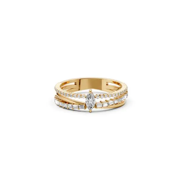 AYA FINE JEWELRY Marquise Lab-grown Diamond Engagement Ring With Baguette And Pavé Diamonds In 14k Gold - Yellow