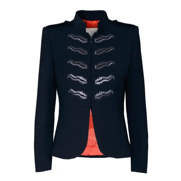 THE EXTREME COLLECTION Navy Embroidered Blazer With Mandarin Collar