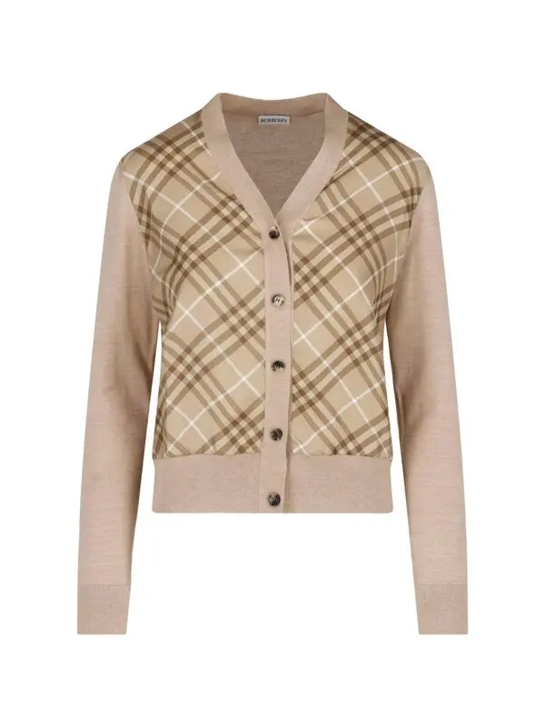 Burberry Plaid Panel Button-front Cardigan