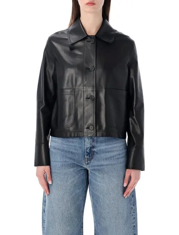 SWORD 6644 Cropped Leather Jacket With Classic Collar