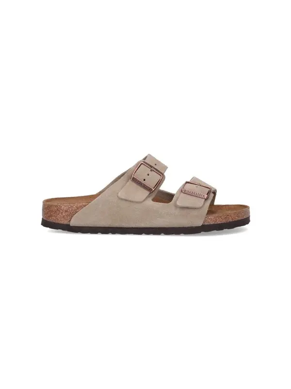 BIRKENSTOCK Suede Double Strap Slide Sandals - Taupe