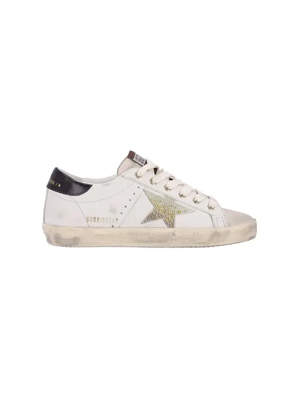 GOLDEN GOOSE Low-top Distressed Leather Sneakers With Rhinestone Star