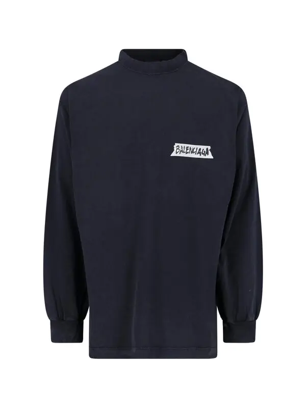 Balenciaga Mock Neck Long Sleeve T-shirt With Logo Patch