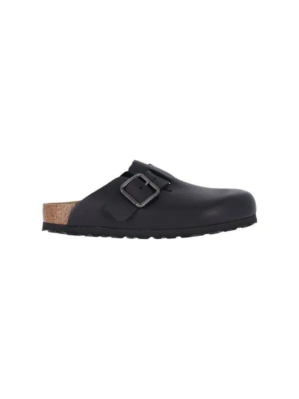 BIRKENSTOCK Leather Clog Mule With Adjustable Buckle Strap - Black