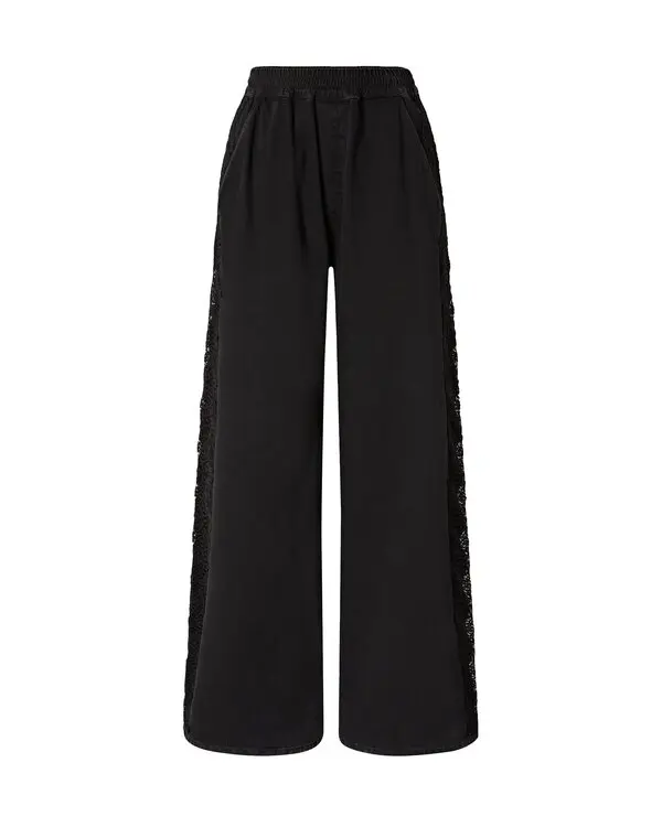 Pinko Wide-leg Lace-trimmed Pants - Nero Limousine