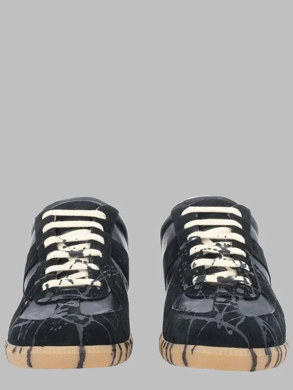 MAISON MARGIELA Distressed Paint-splatter Low-top Sneakers - Black