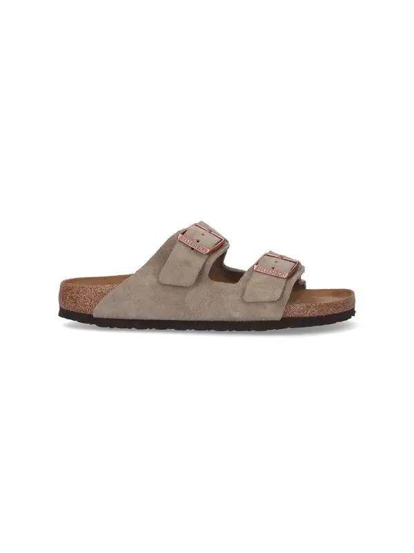 BIRKENSTOCK Suede Two-straps Slide Sandals - Taupe