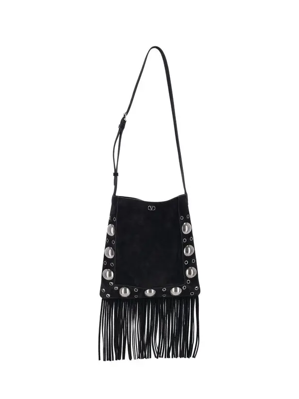Valentino Garavani Suede Studded Fringe Shoulder Bag