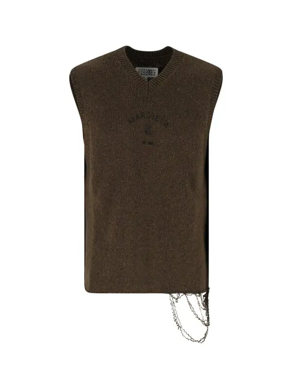 MAISON MARGIELA Sleeveless V-neck Knit Vest With Chain Detail