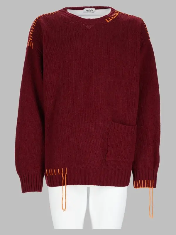 AMISH SUPPLIES Knit Sweater With Patch Pocket And Contrast Stitching