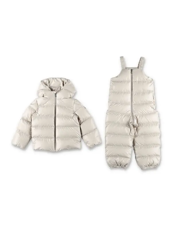 Moncler Quilted Hooded Puffer Jacket And Overalls Set - Beige