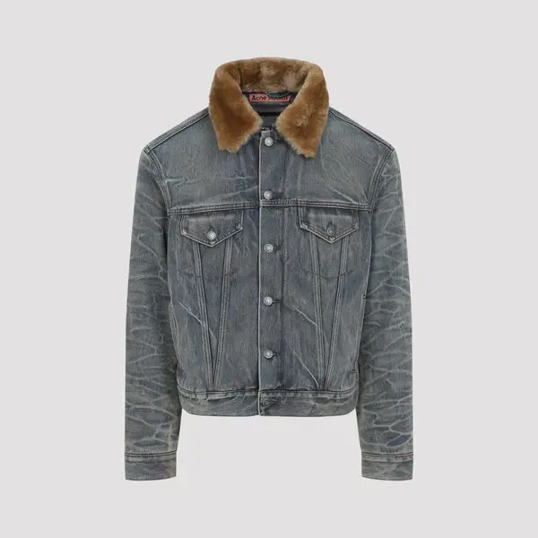 Acne Studios Shearling Collar Denim Trucker Jacket