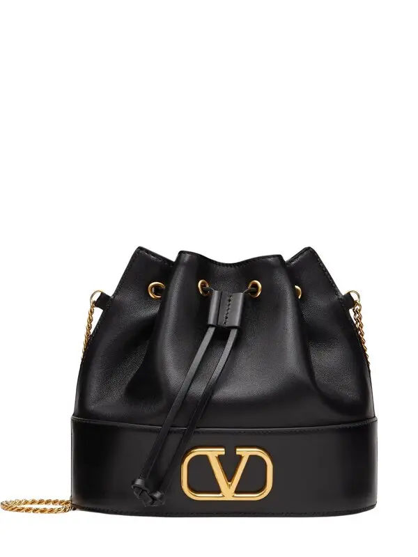 Valentino Garavani Mini Vlogo Signature Bucket Bag In Leather - Black