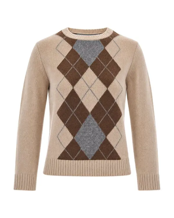 Max Mara Argyle Crewneck Sweater - Ecru