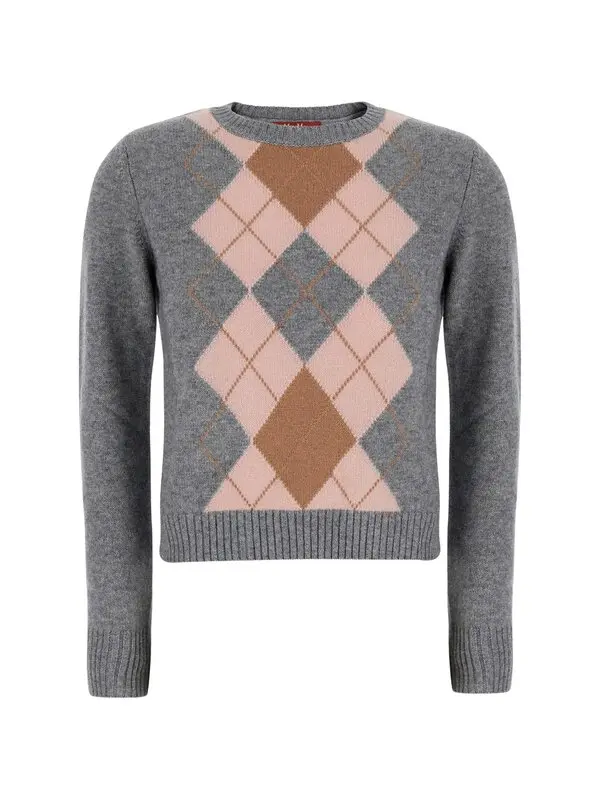 Max Mara Argyle Crewneck Sweater - Grey
