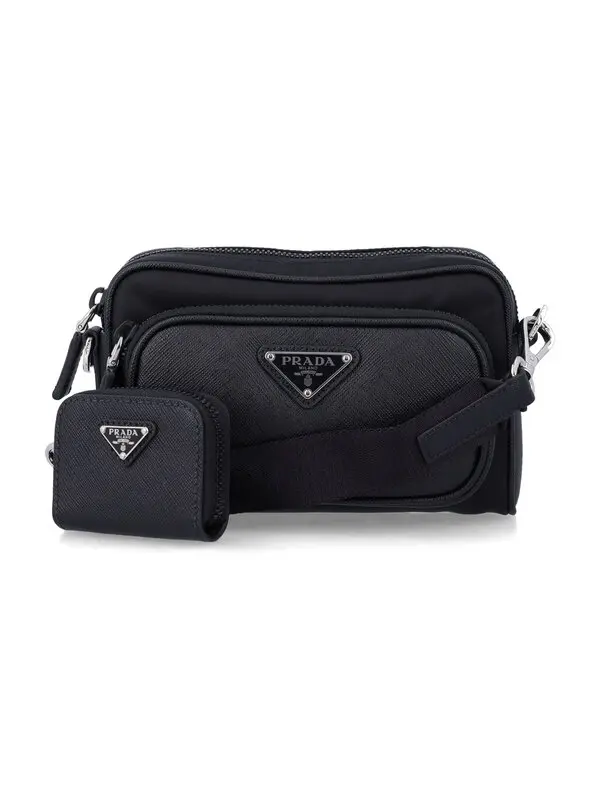 Prada Mini Nylon And Leather Shoulder Bag With Detachable Pouch