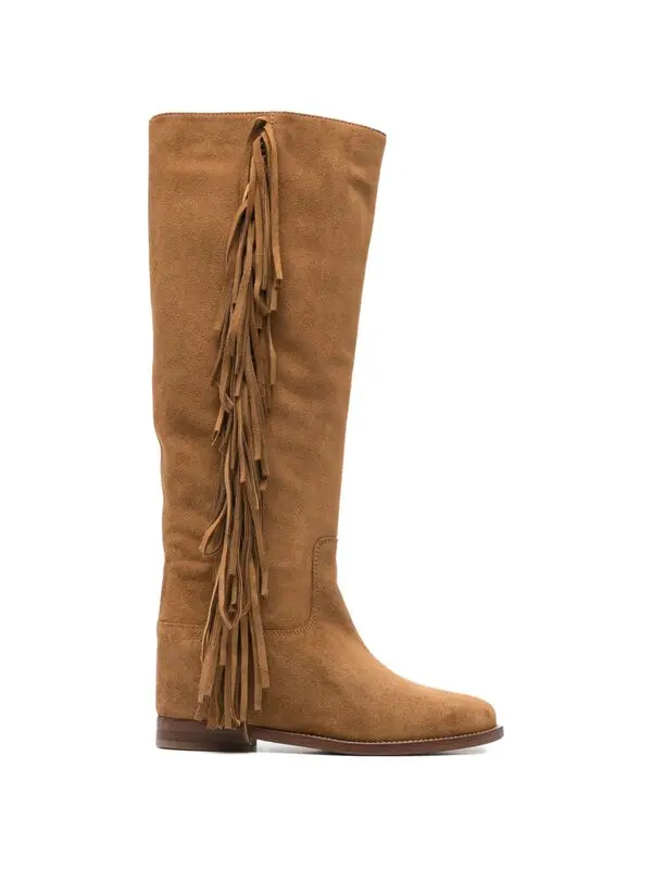 VIA ROMA 15 Knee-high Fringe Boots - Brown