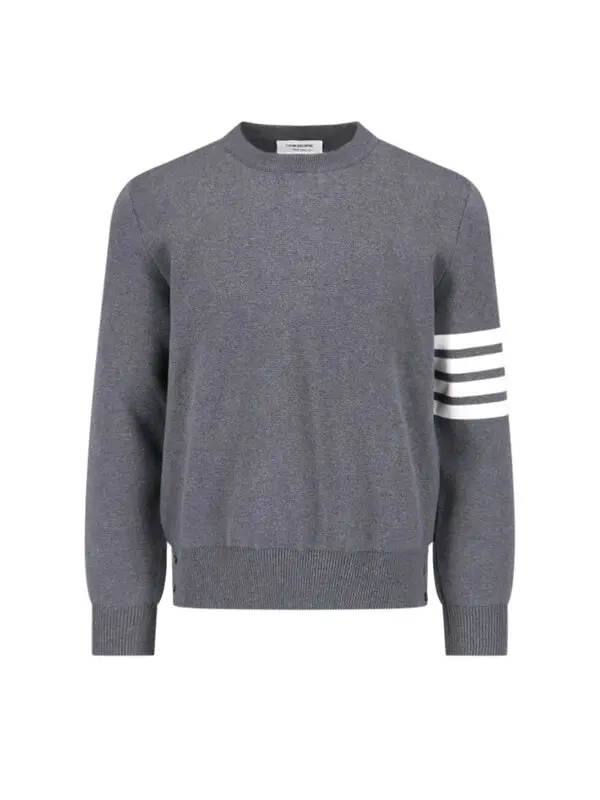 Thom Browne Striped Sleeve Crewneck Sweater - Grey