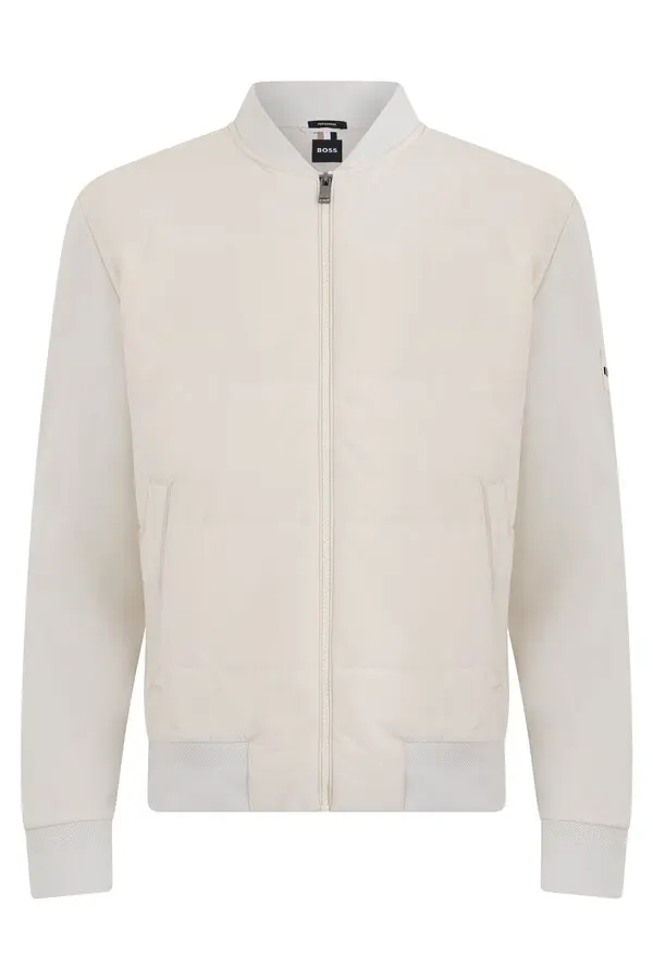 BOSS Minimalist Zip-collar Puffer Jacket In Cotton Blend