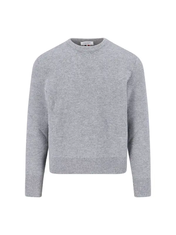 Thom Browne Crewneck Sweater With Signature Stripe Detail - Grey