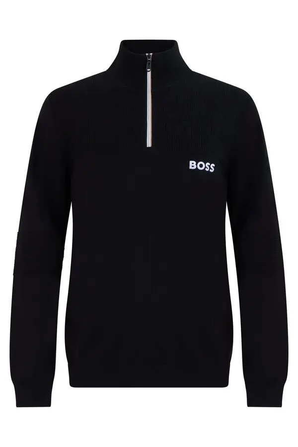 BOSS Cotton Sweatshirt With High Collar And Zip Detail