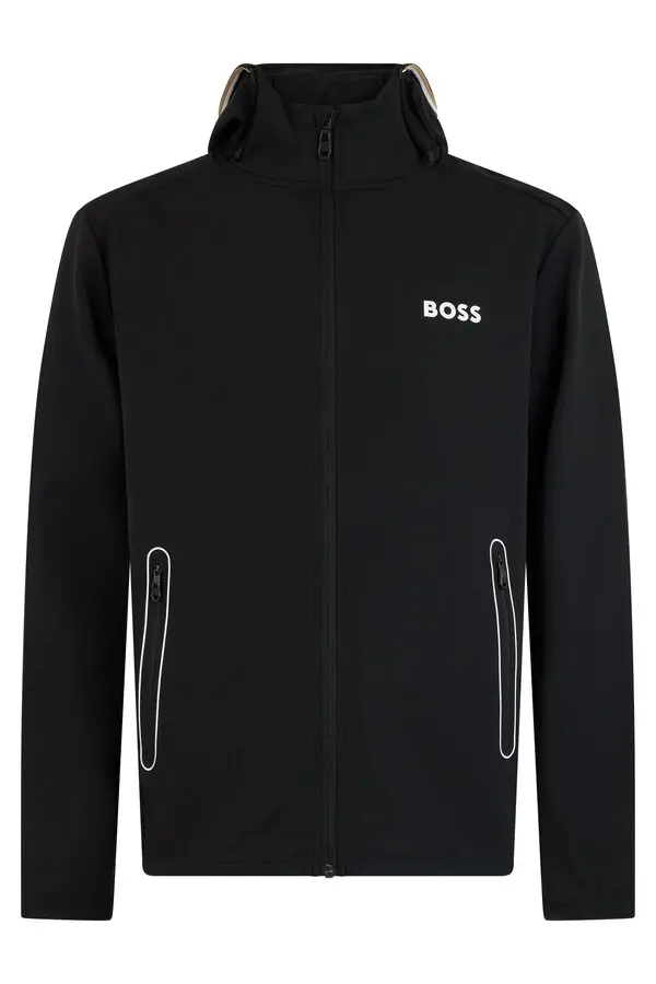 BOSS Zip-front Hooded Jacket With Stand Collar And Logo Detail