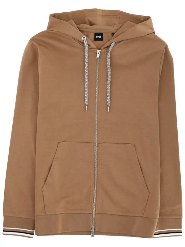 BOSS Zip-up Hoodie With Embroidered Logo - Beige