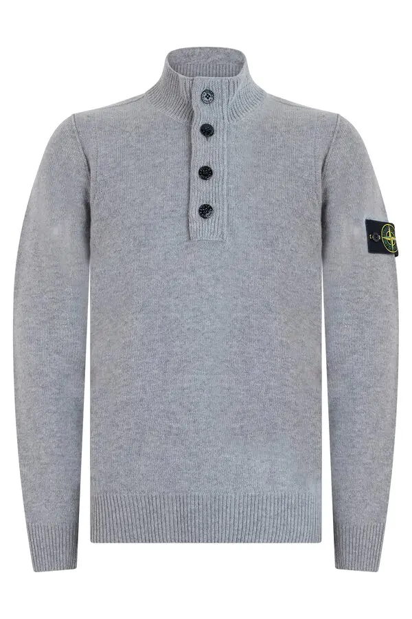Stone Island Melange Virgin Wool High-neck Sweater With Logo Patch - Heather Grey