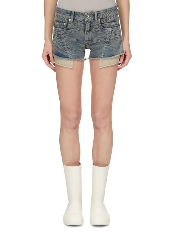 Rick Owens Mini Denim Shorts With Zip And Button Closure