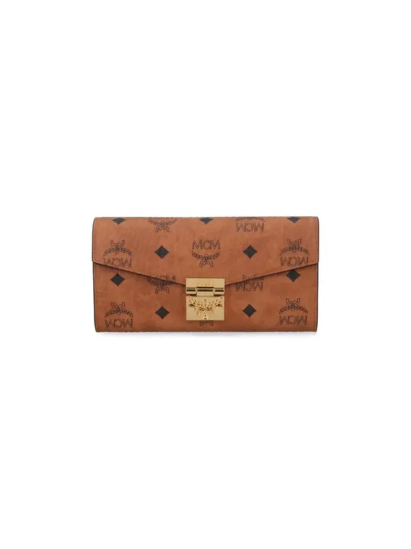 Mcm Monogram Flap Wallet With Logo Clasp