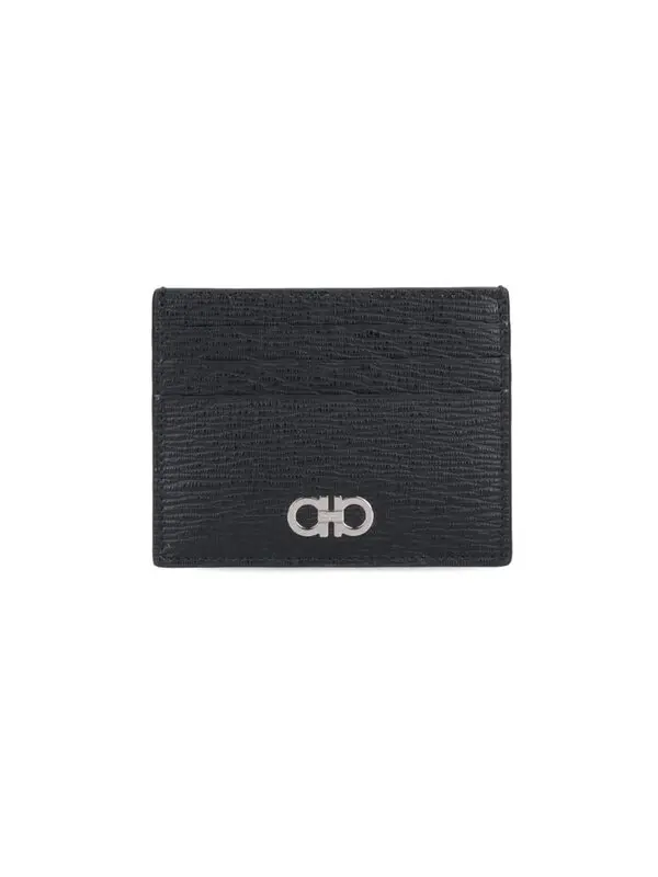 FERRAGAMO Leather Card Holder With Logo Detail - Black