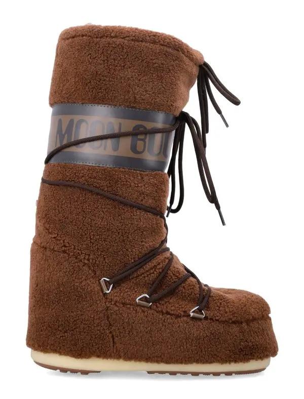 Moon Boot Faux Shearling Lace-up Winter Boots - Marrone